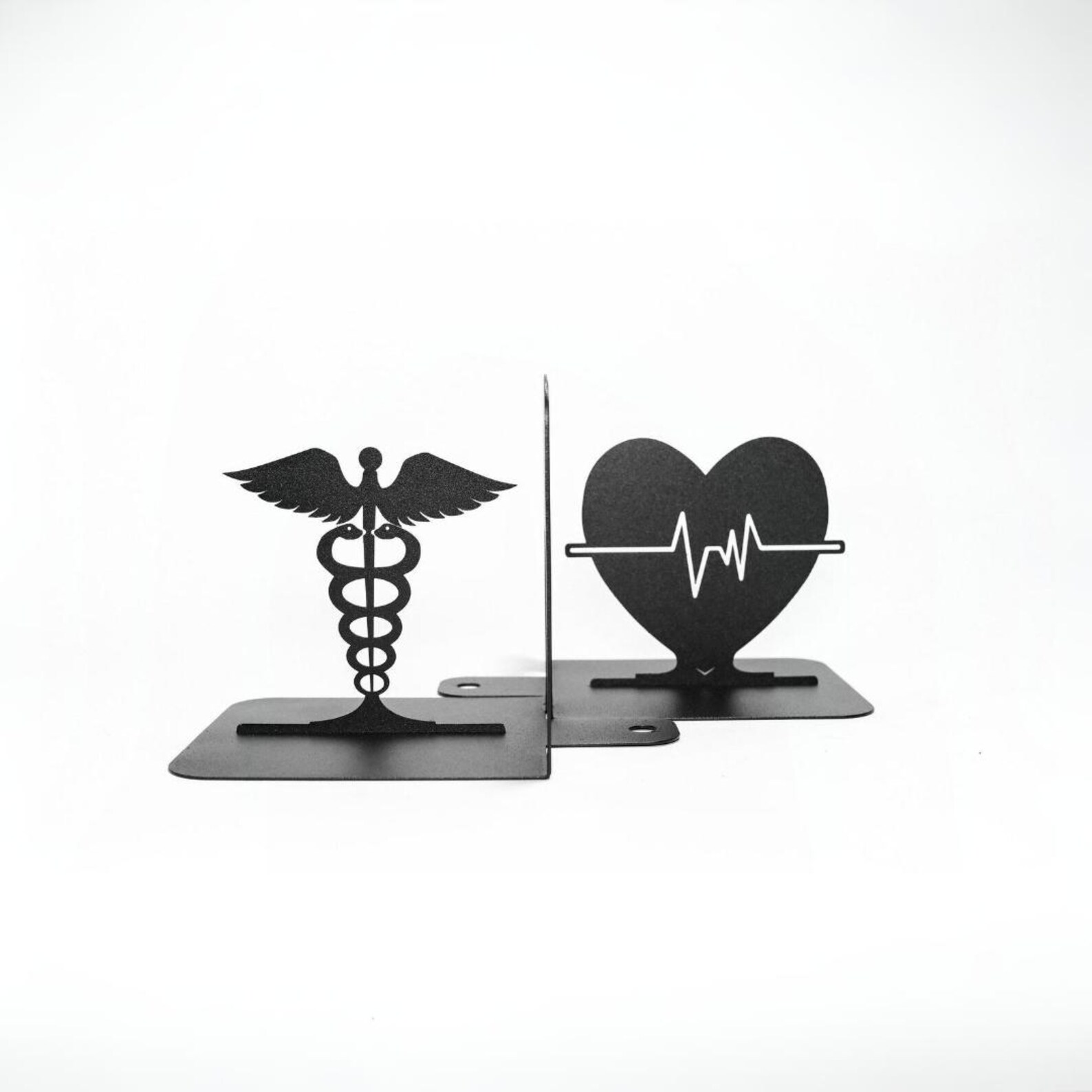 Medical Bookends Black Heart Pulse Book Ends Unique Metal Doctor Office ...