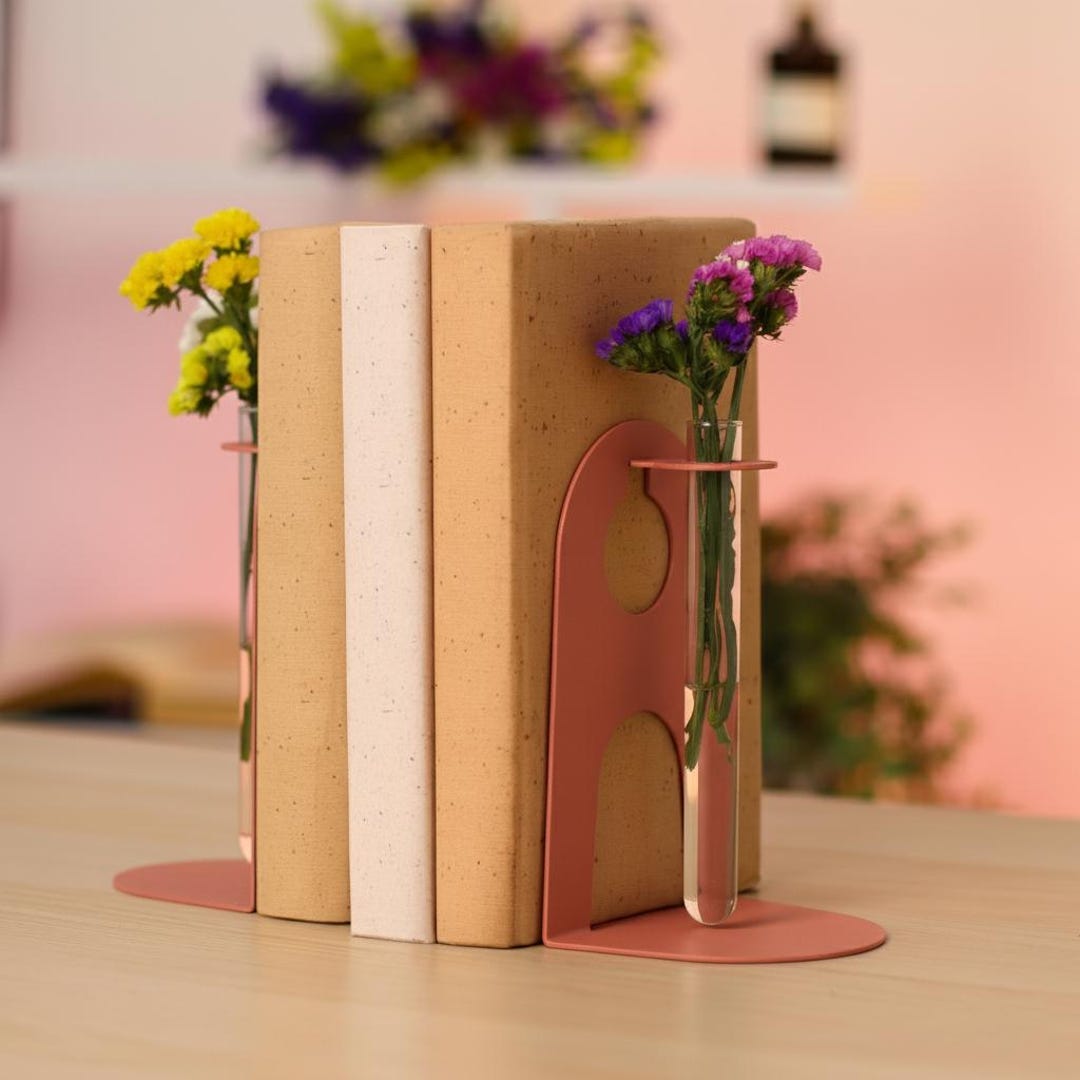 Planter Bookend Coral Minimalist Metal Flower Vase Book Holder Gift for ...
