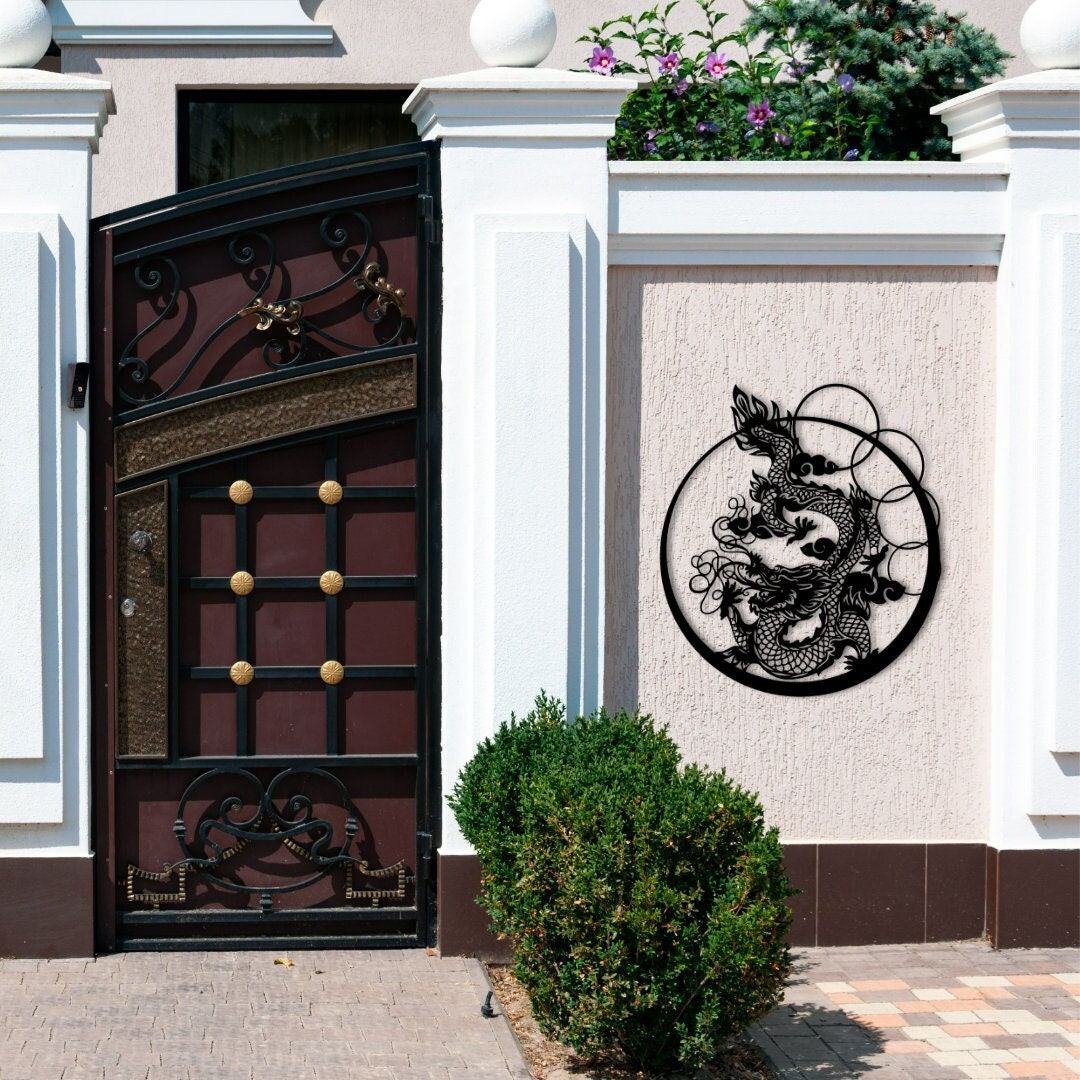 Metal Wall Decor Round Chinese Dragon Modern Home Decor Asian Oriental ...