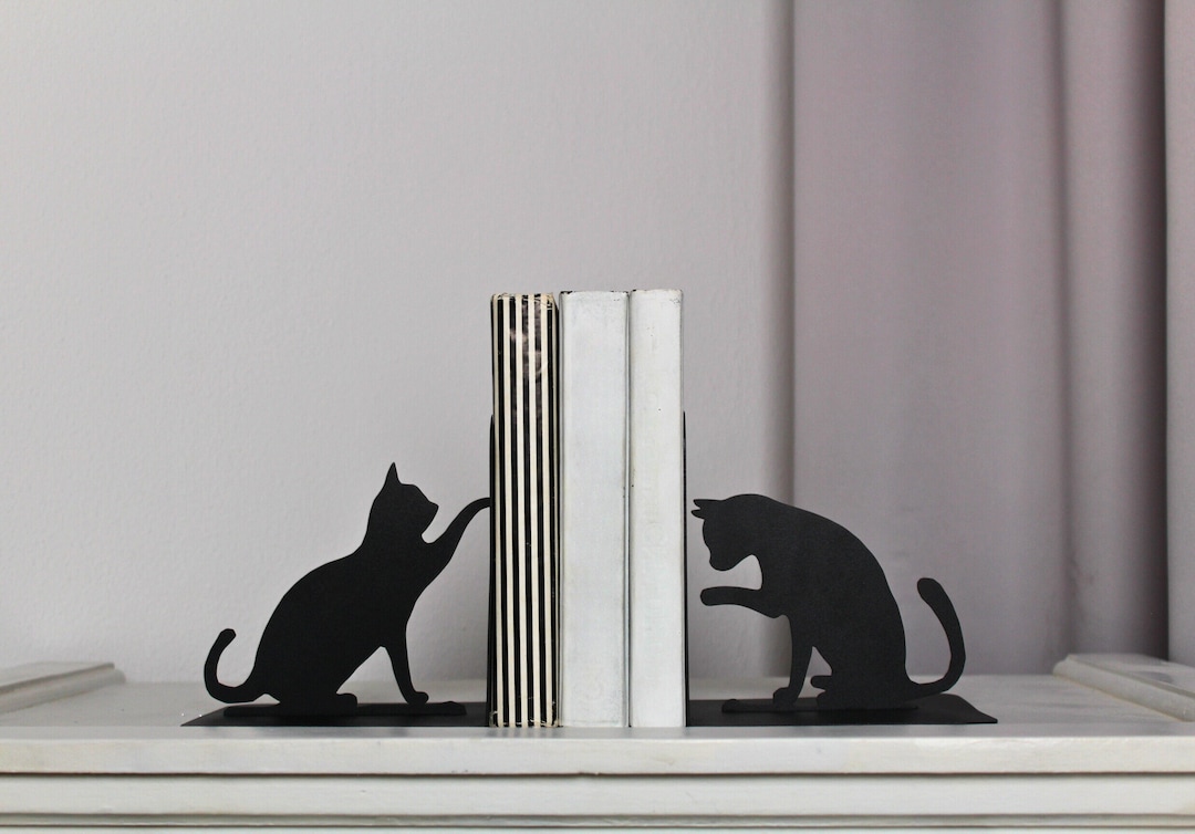 Book Lover Gift Cats Bookends Metal Black Cat Bookend Cute - Etsy