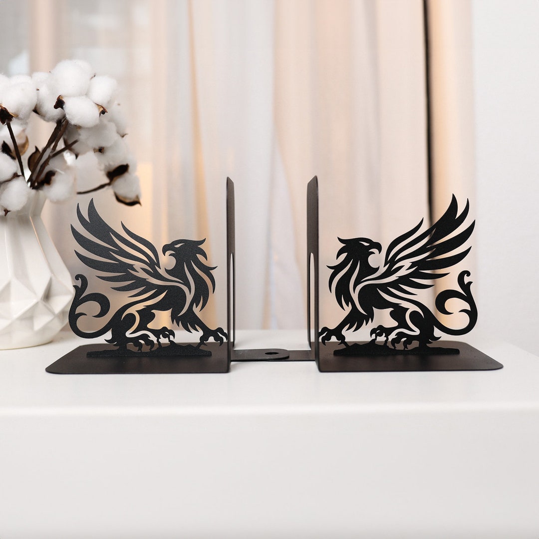 Bookends Griffin Black Metal Book End Bird Mythology Home Decor Fantasy ...