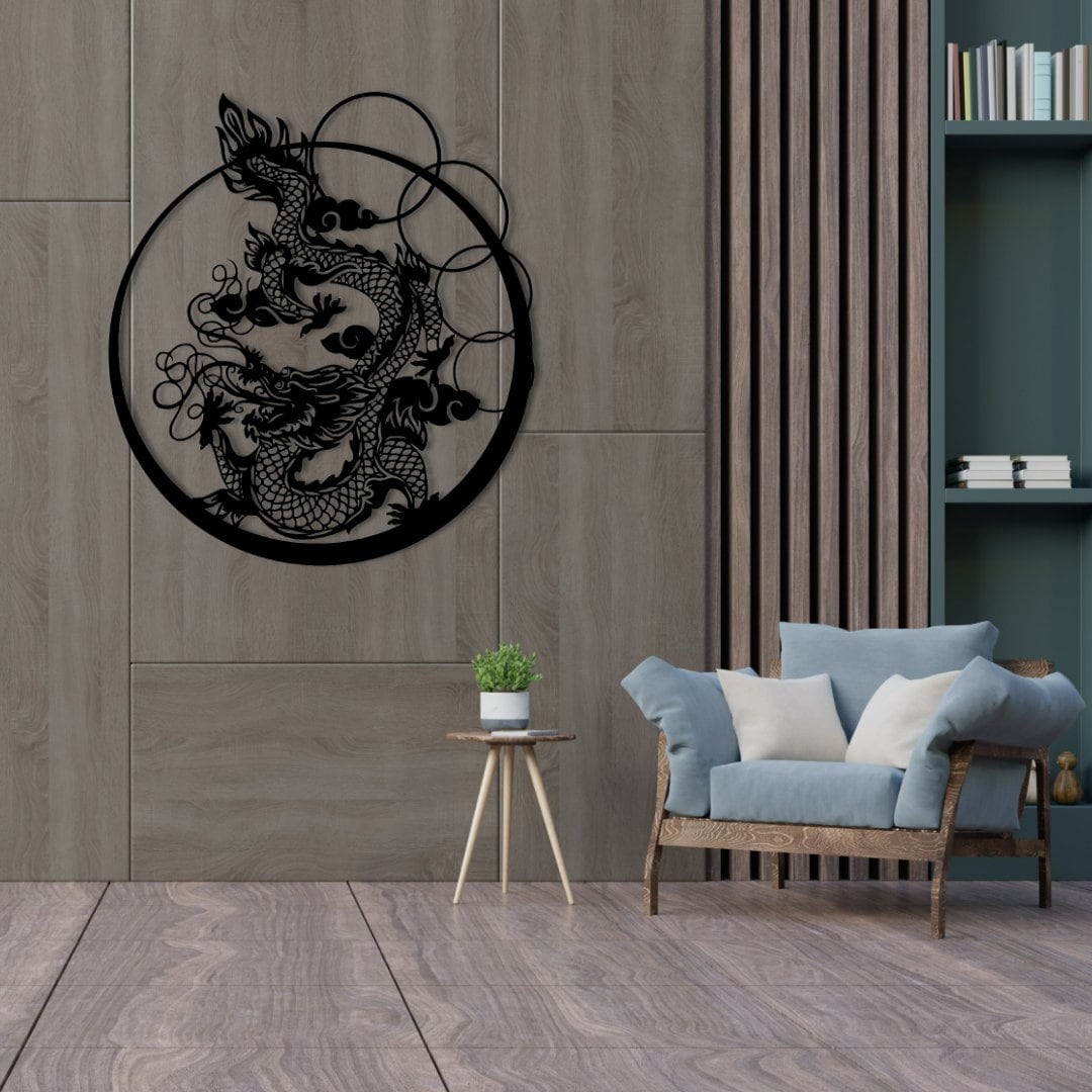 Metal Wall Decor Round Chinese Dragon Modern Home Decor Asian - Etsy