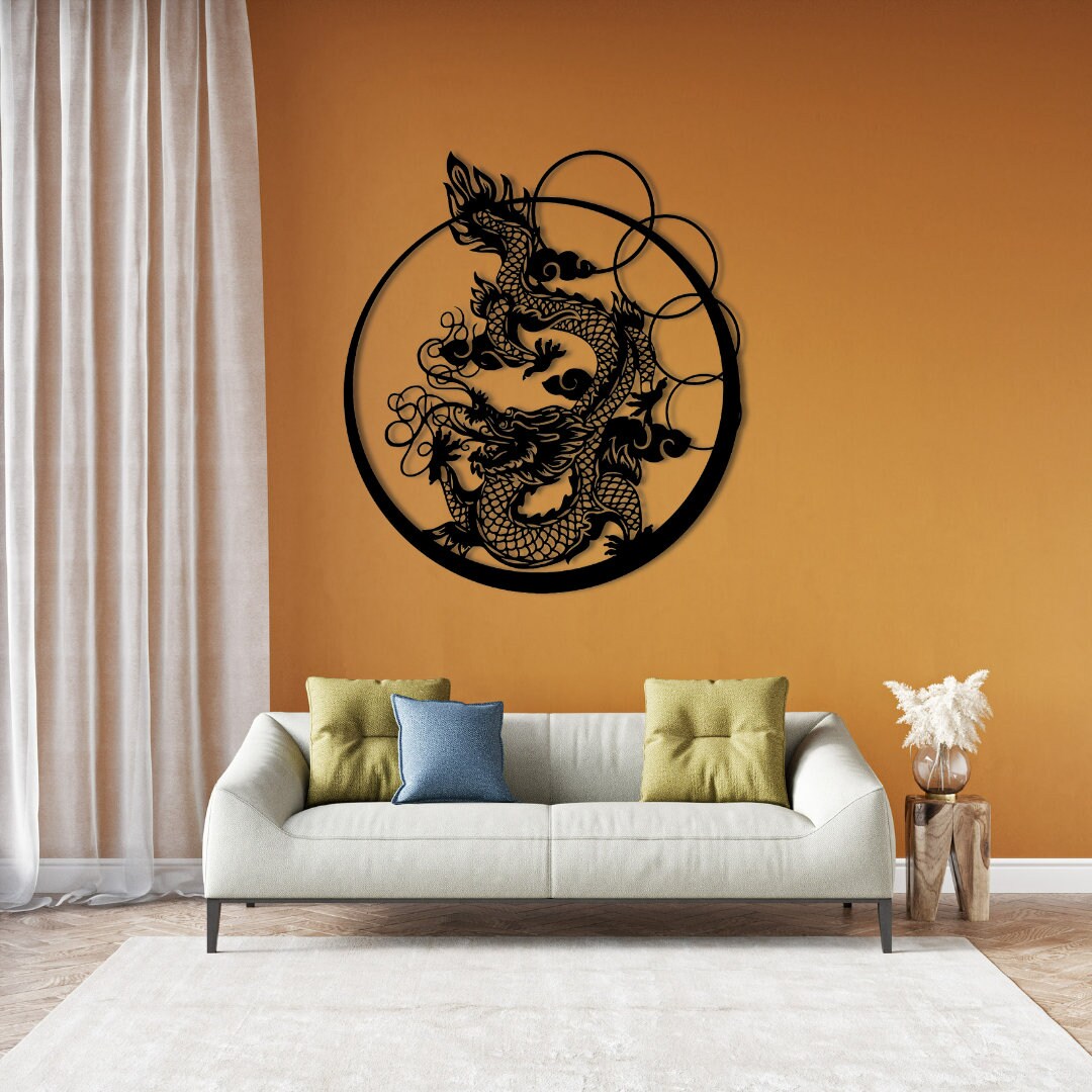Metal Wall Decor Round Chinese Dragon Modern Home Decor Asian - Etsy