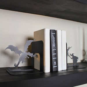 Bookends Dragon Wizard Black Metal Book Ends Fantasy Room Decor Book ...