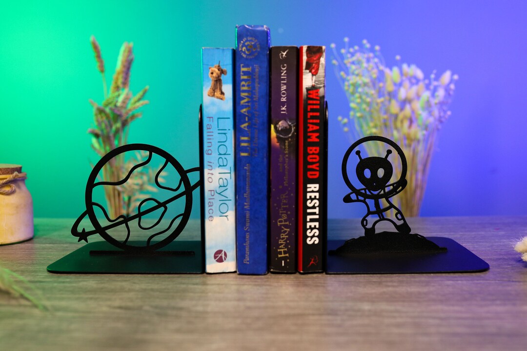 Bookends UFO Metal Planet Book End Unique Bookshelf Kids Room Decor ...