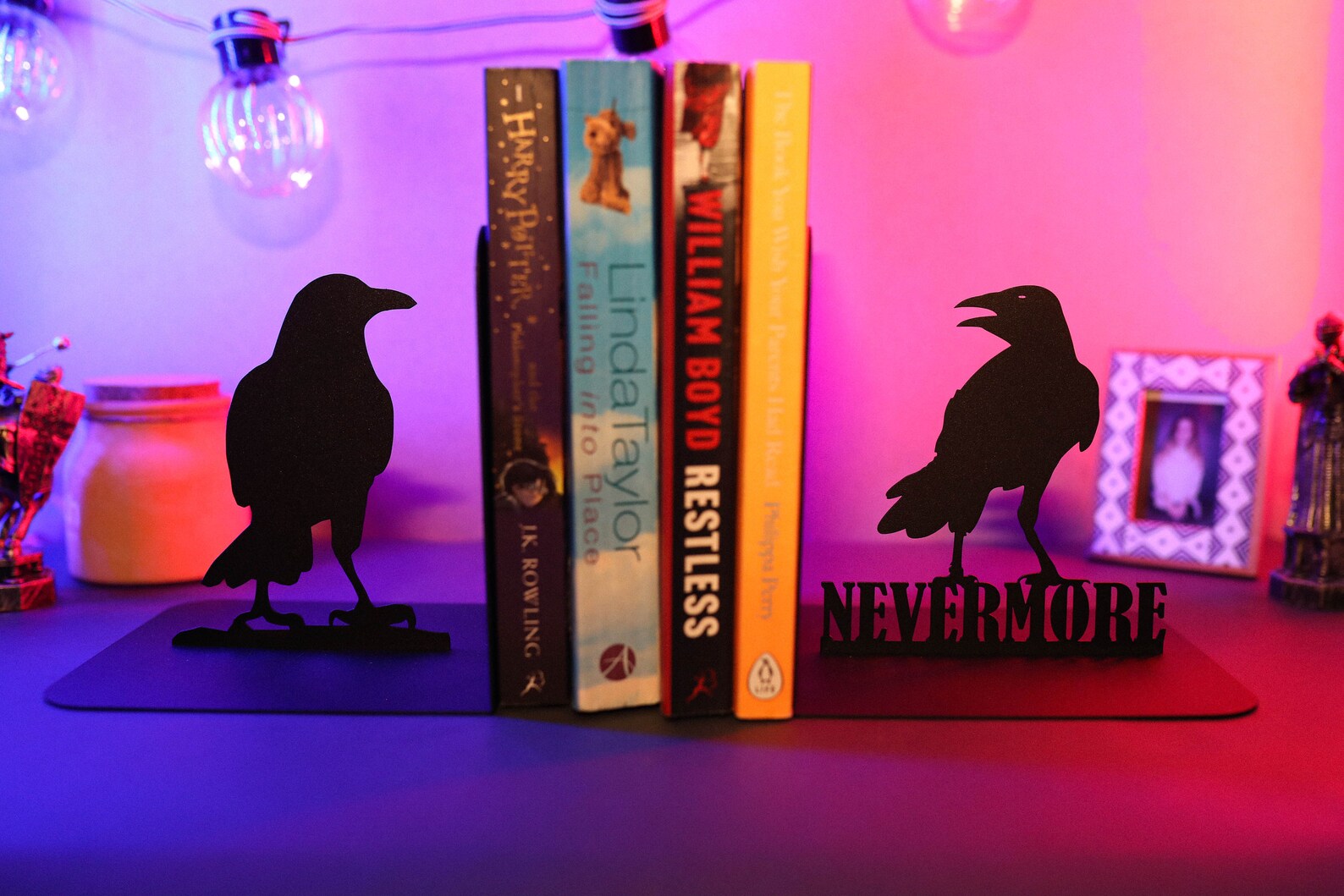 Bookends Crows Set Unique Black Metal Art Book Ends Ravens - Etsy