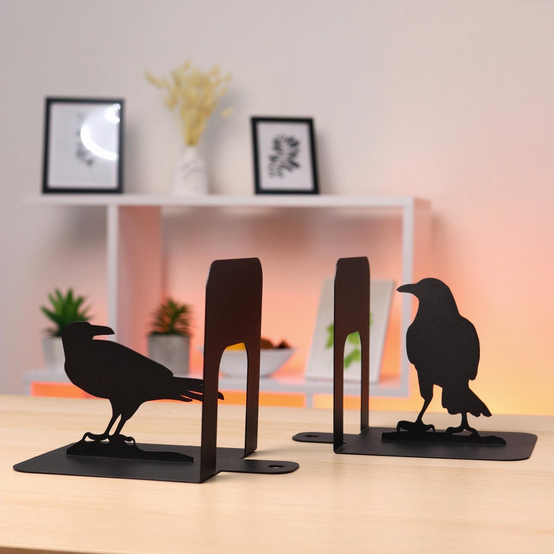 Bookends Raven Black Metal Book End Crow Gothic Bookend Birds Unique ...