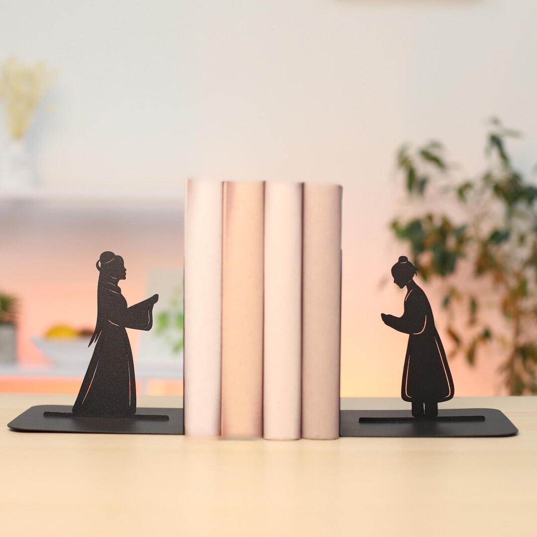 Book Ends Anime Character Unique Black Steel Anime Girl Art Book Ends ...