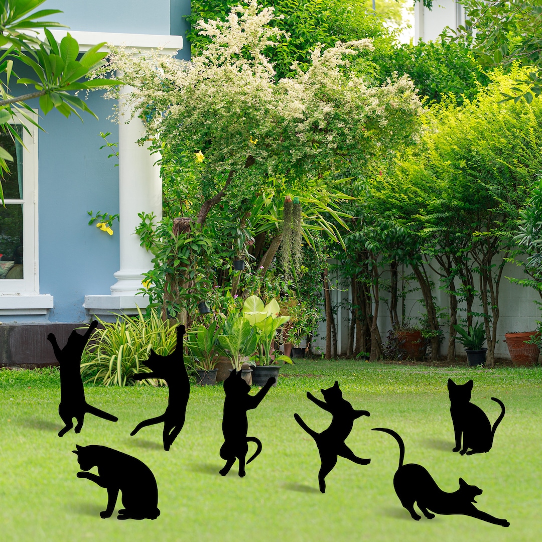 Garden Stakes Cat Garden Statue Metal Yard Decor Outdoor Cat Art Garden ...