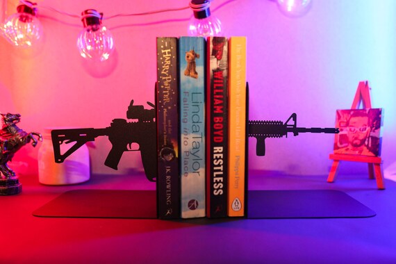 Bookend Gun Black Metal Art AR15 Unique Iron Book End Csgo - Etsy