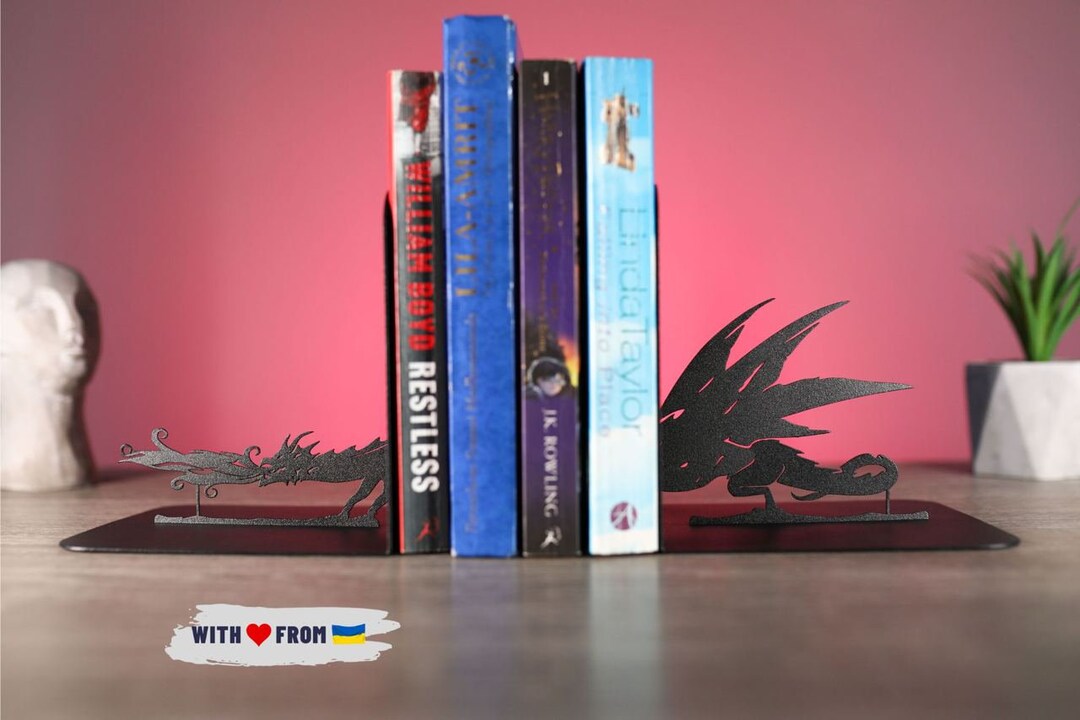 Bookends Dragon Fire Unique Gifts for Readers Metal Fantasy Book End ...