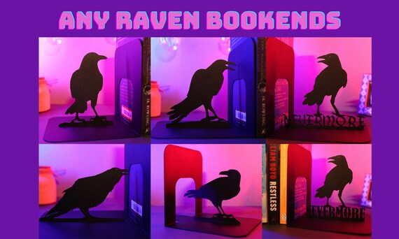 Bookends Crows Set Unique Black Metal Art Book Ends Ravens - Etsy