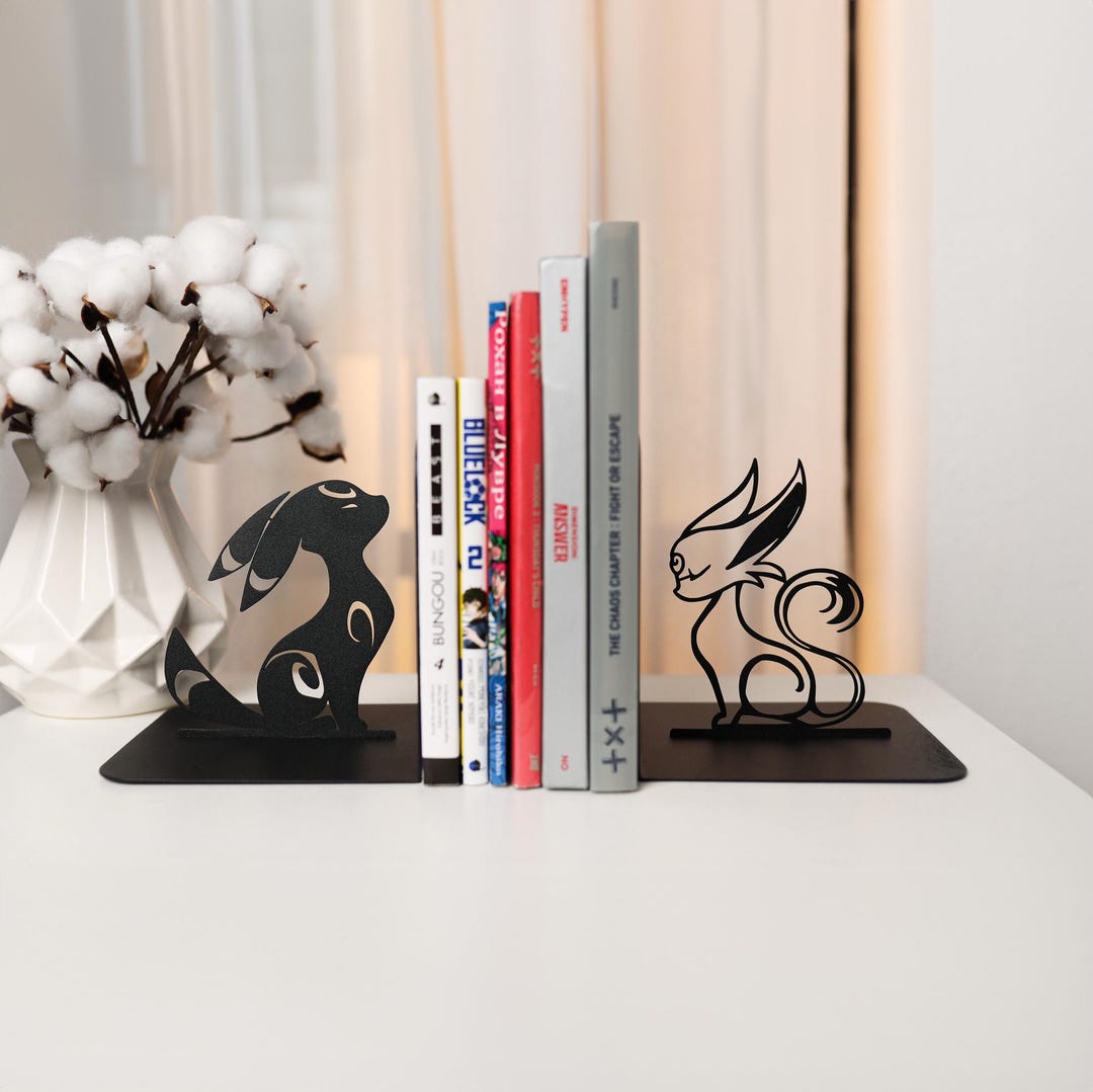 Book Lover Gift Anime Bookends Black Foxes Manga Book Ends Cute Metal ...