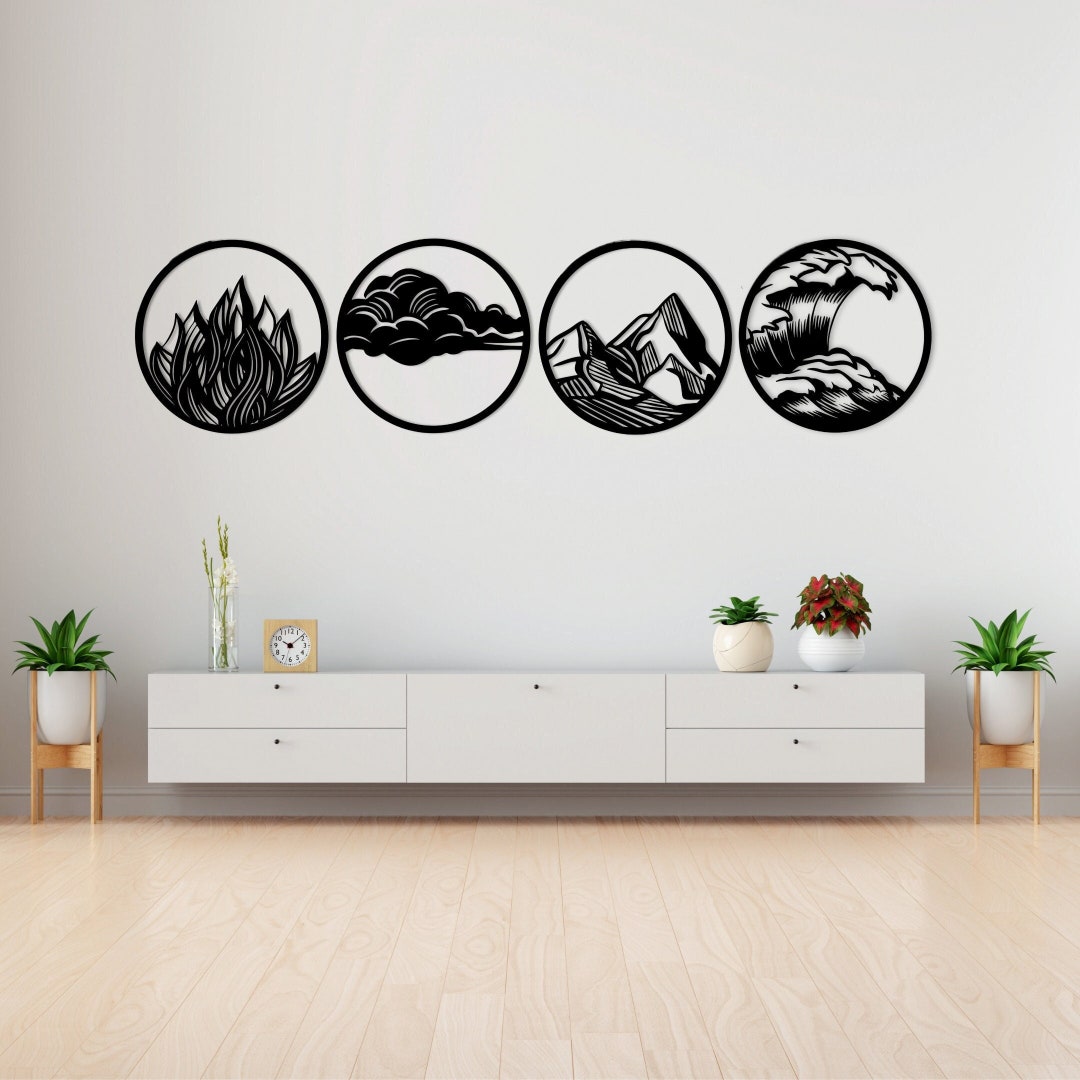 Metal Wall Art Fire Air Earth Water Elements Wall Decor Nature Home ...