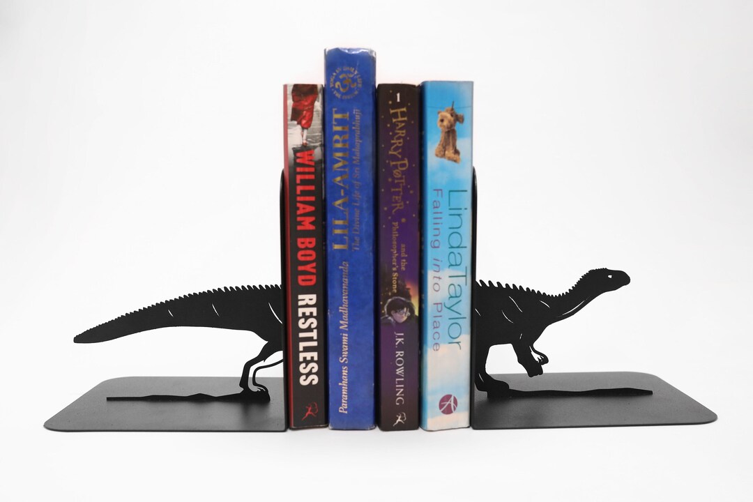 Bookends Dinosaur Metal Book End Jurassic Park Room Bookshelf Decor ...