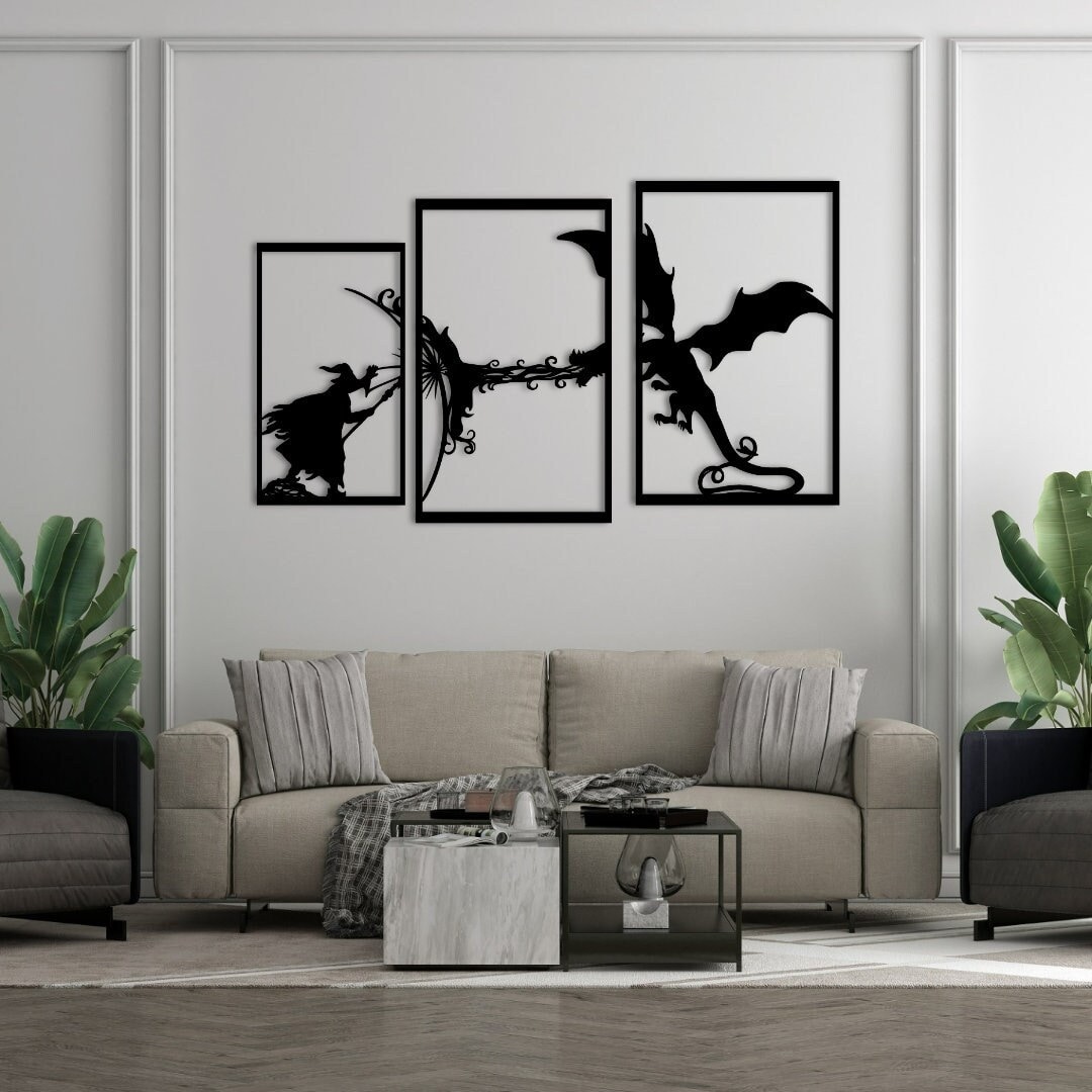Metal Wall Art Dragon Wizard Fighting Fantasy Home Decor Nerdy - Etsy