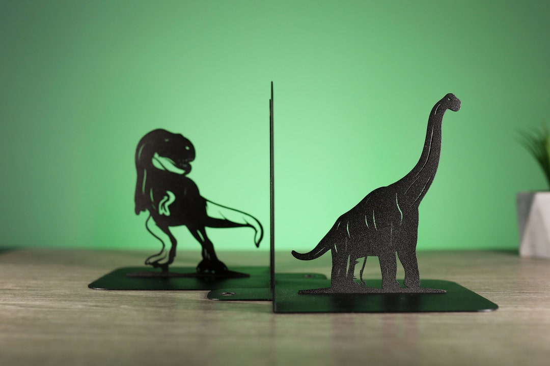 Bookends Dinosaur Metal Bookshelf Decor Unique Book Ends Set Dinosaurs ...