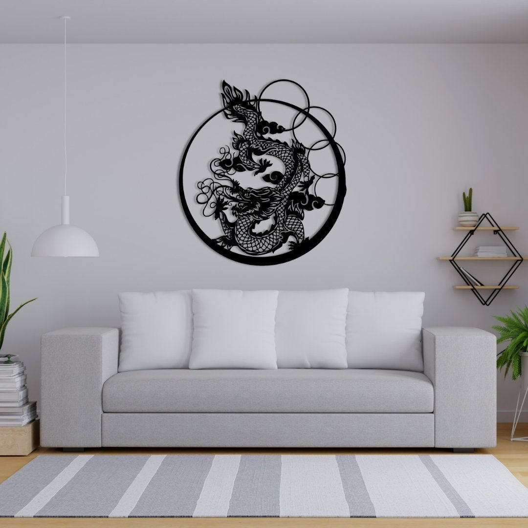 Metal Wall Art Dragon Chinese Round Oriental Wall Decor Large Japanese ...