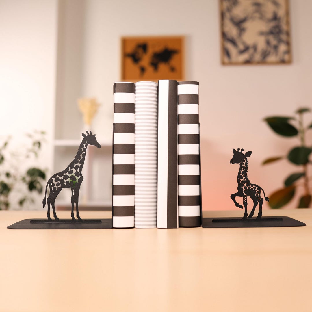 Book Lover Gift Giraffe Bookends Black Metal Art Animal Book Ends ...