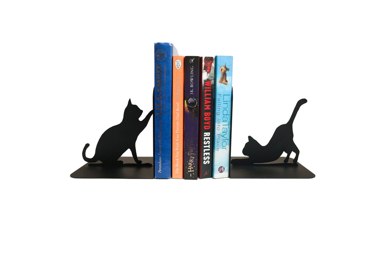Bookends Cats Metal Black Bookshelf Decor Book Ends Cute Cat - Etsy