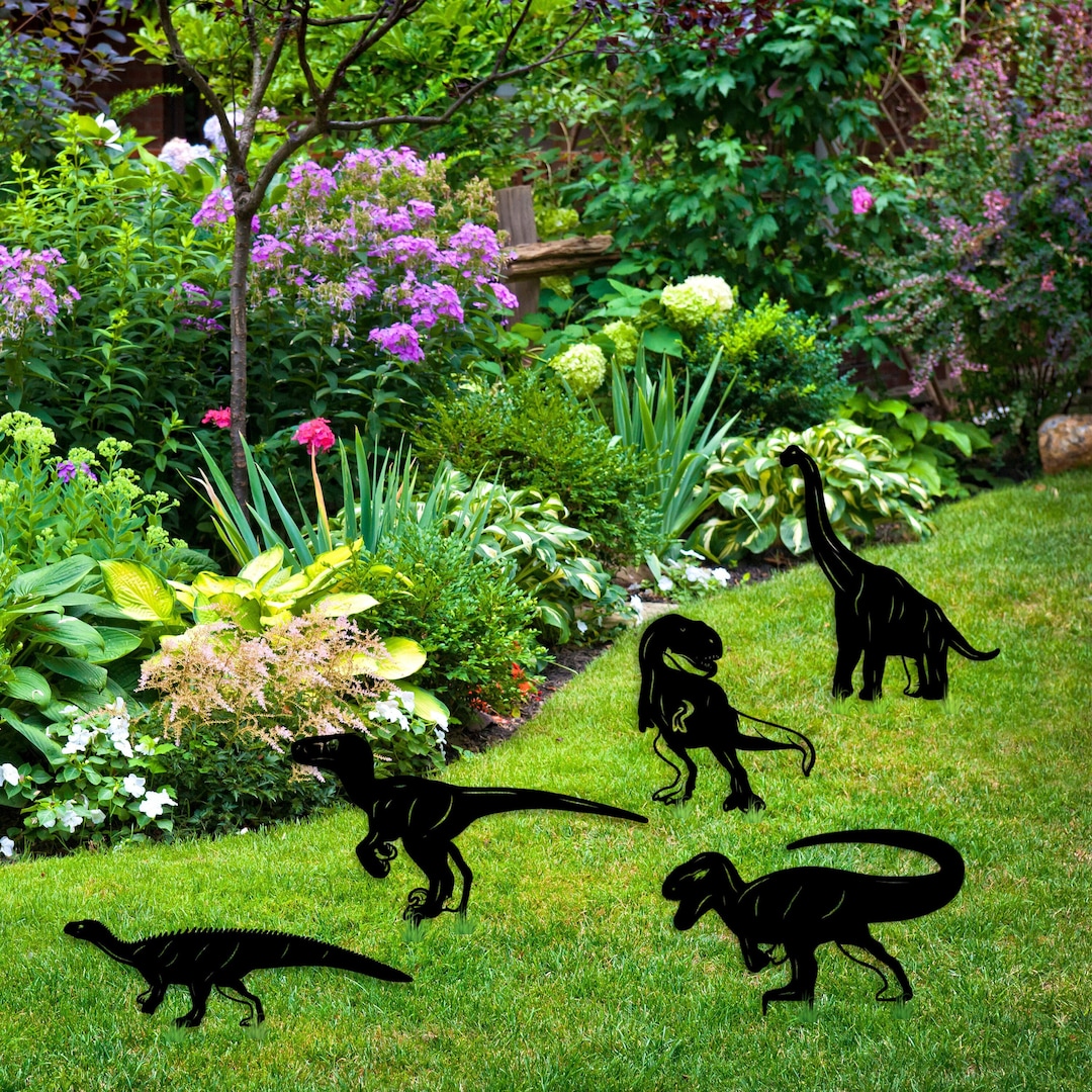 Metal Yard Art Dinosaur Garden Stake Unique Outdoor T Rex Dino Summer ...
