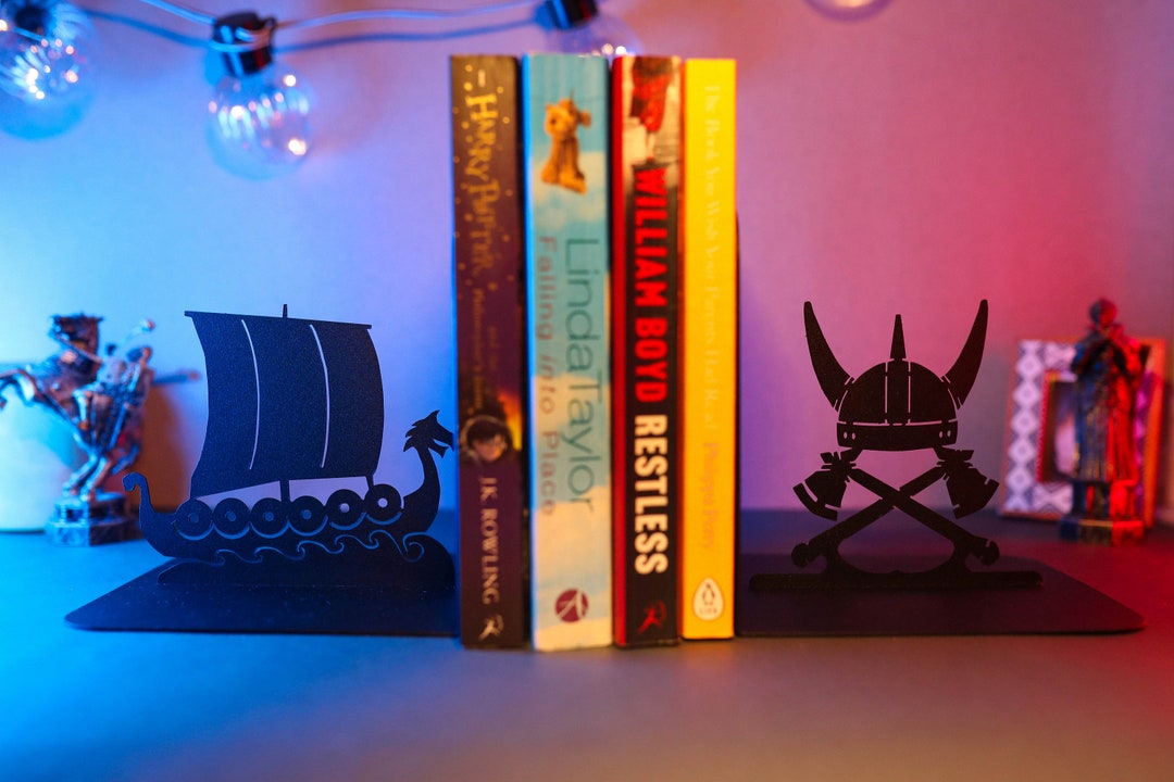 Black Metal Bookend Vikings Helmet and Drakkar Boat Iron Set - Etsy