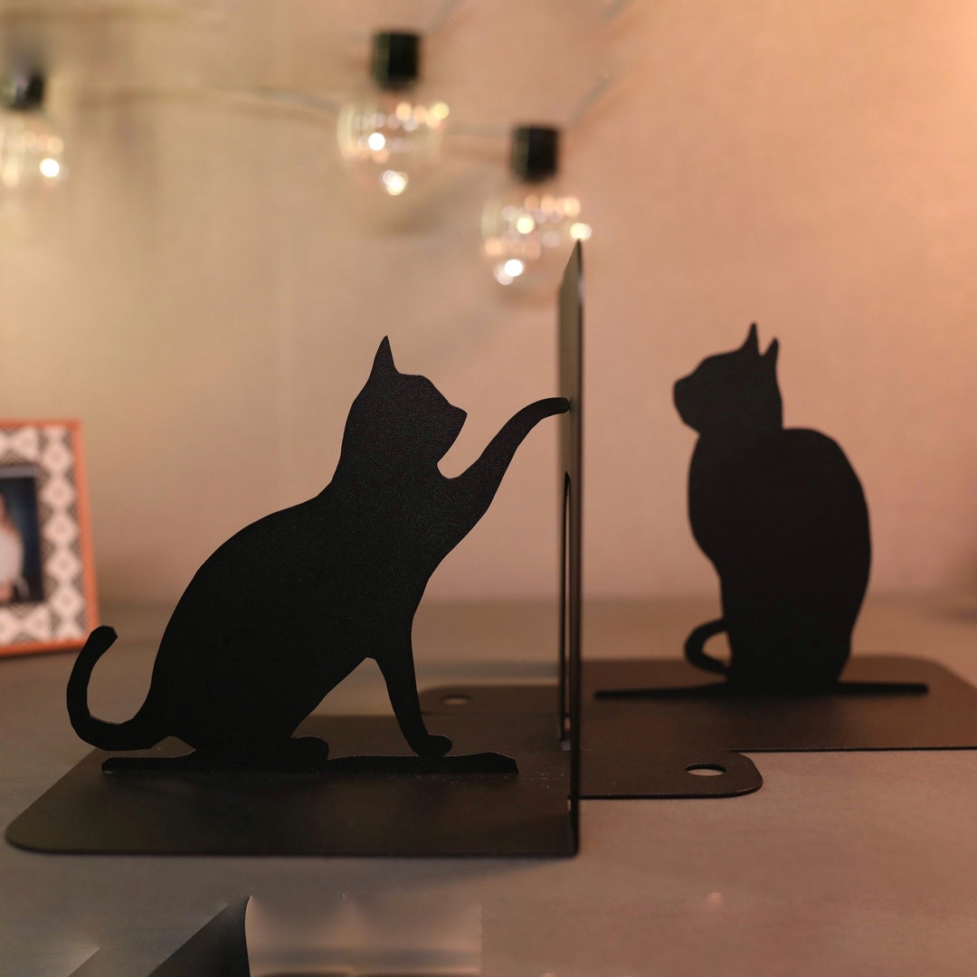 Bookend Cats Black Metal Art Unique Book End Cute Gift for Cat Cafe ...