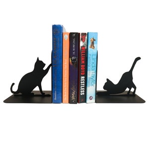 Bookends Cats Metal Black Bookshelf Decor Book Ends Cute Cat | Etsy