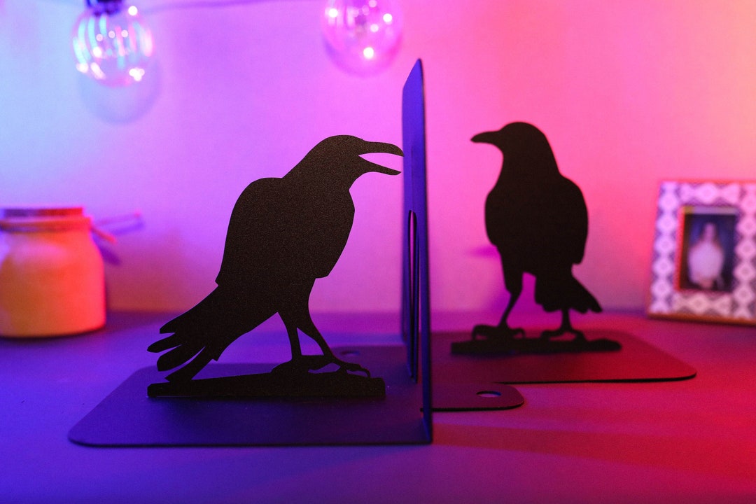Bookends Raven Black Metal Book End Crow Gothic Bookend Birds Unique ...
