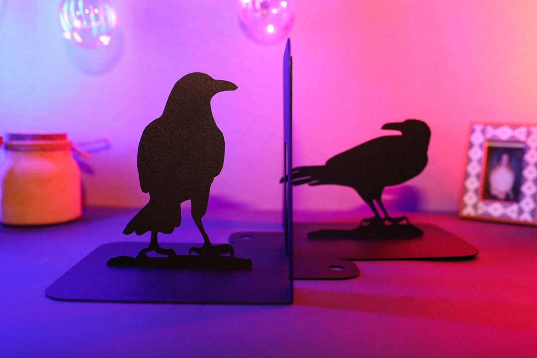 Bookends Raven Metal Gothic Art, Unique Book End Metal Wednesday Ravens ...