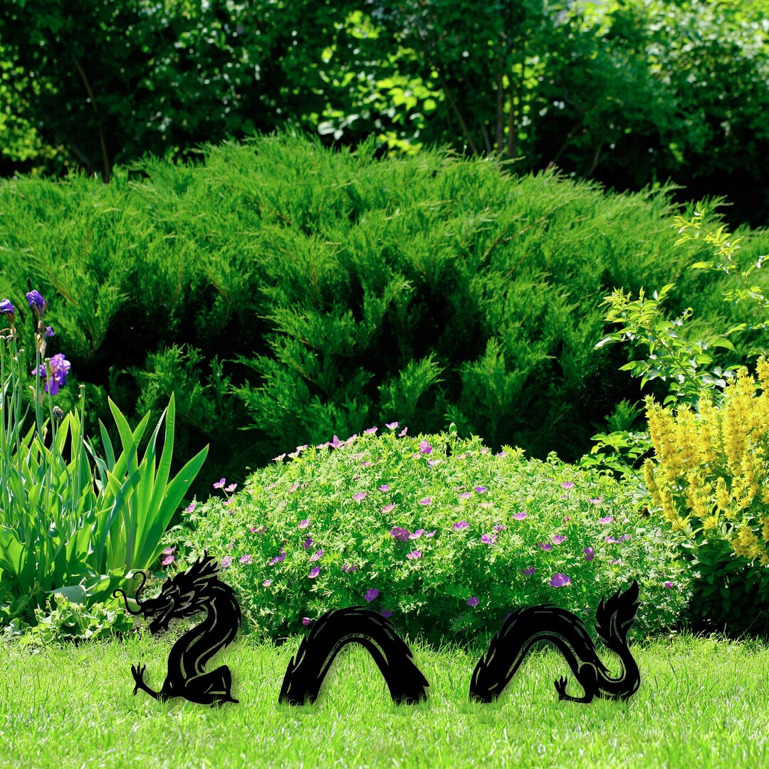 Garden Stakes Dragon Metal Yard Art Chinese Backyard Decor Outdoor ...