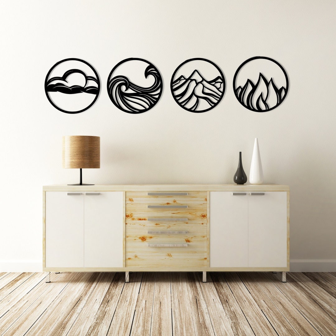 Metal Wall Art 4 Elements of Nature Wall Decor Set Fire Water Air Earth ...