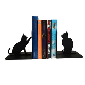 Bookend Cats Black Metal Art, Unique Book End Cute Cat, Gift for Book ...