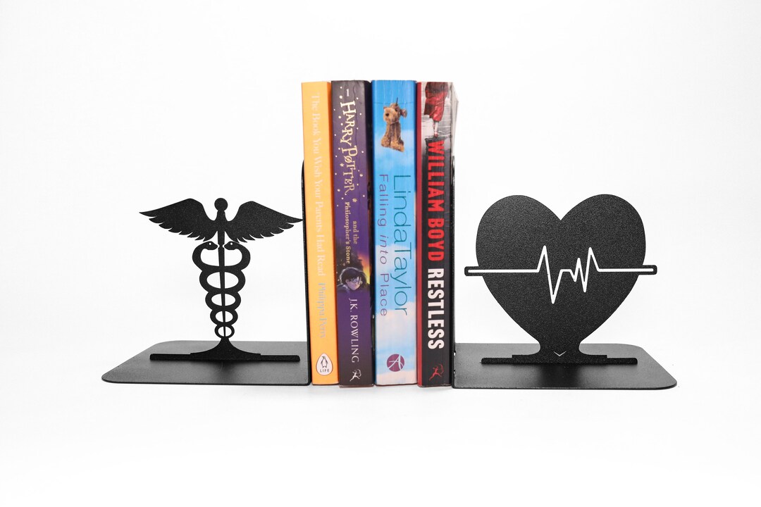 Medical Bookends Black Heart Pulse Book Ends Unique Metal Doctor Office ...
