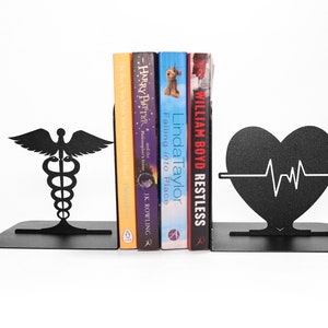 Medical Bookends Black Heart Pulse Book Ends Unique Metal Doctor Office ...