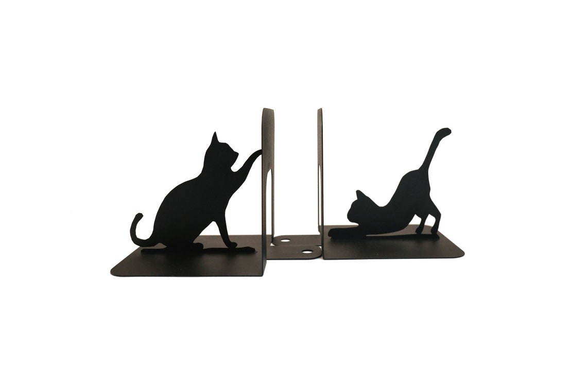 Bookends Cats Metal Black Bookshelf Decor Book Ends Cute Cat | Etsy