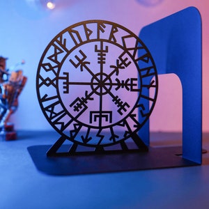 Bookend Set Viking Compass and Drakkar Unique Norse Metal Bookshelf ...
