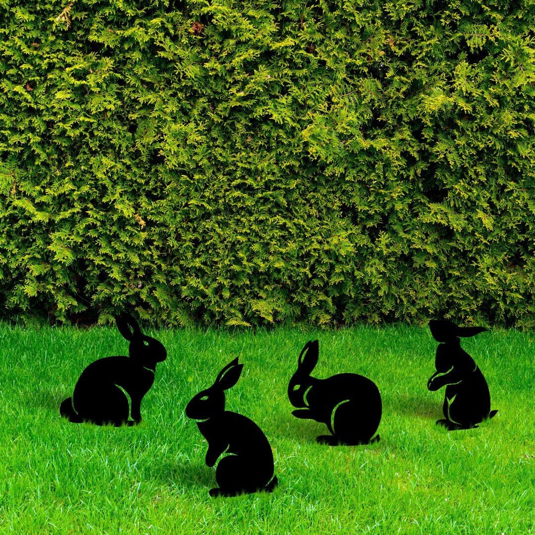 Metal Yard Art Rabbit Garden Stakes Decor Framhouse Outdoor Decoration ...