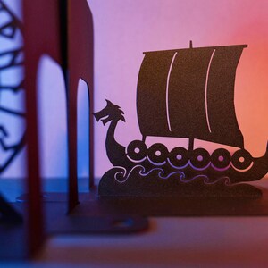 Bookend Set Viking Compass and Drakkar Unique Norse Metal Bookshelf ...