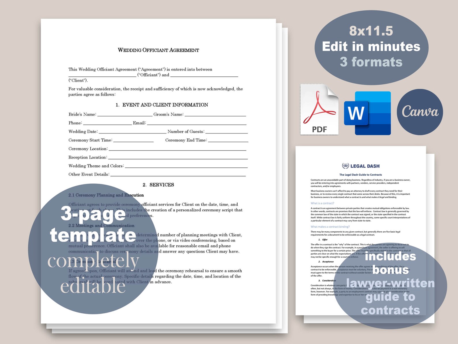 Wedding Officiant Contract Template Attorney-written Editable Instant ...