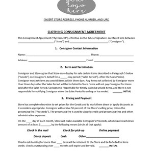 Consignment Shop Agreement Template | Attorney-written Editable Instant ...