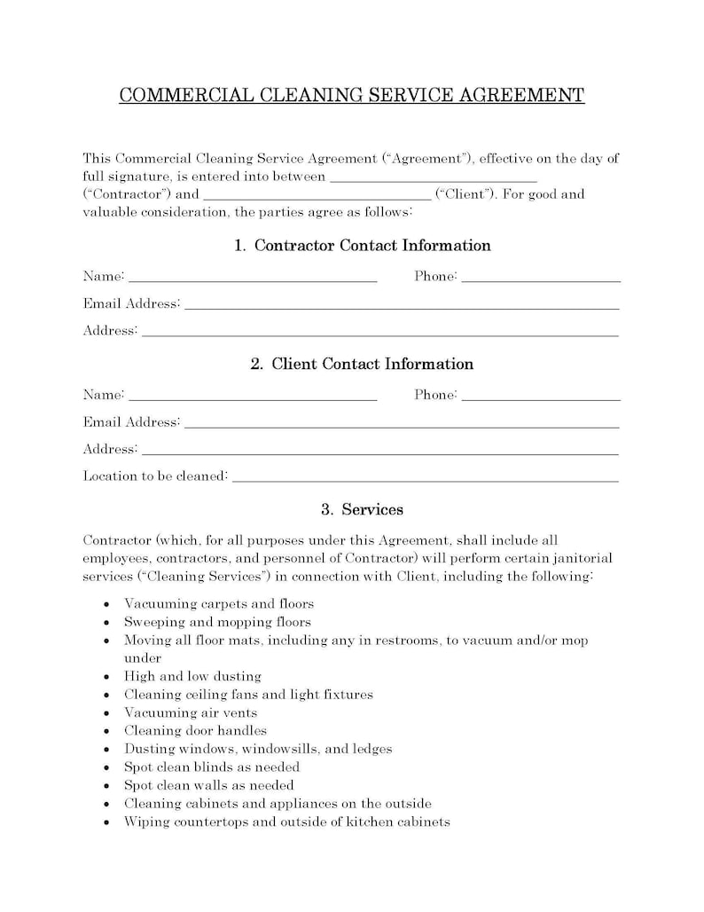 Commercial Cleaning Contract Template: Attorney-drafted, Editable ...