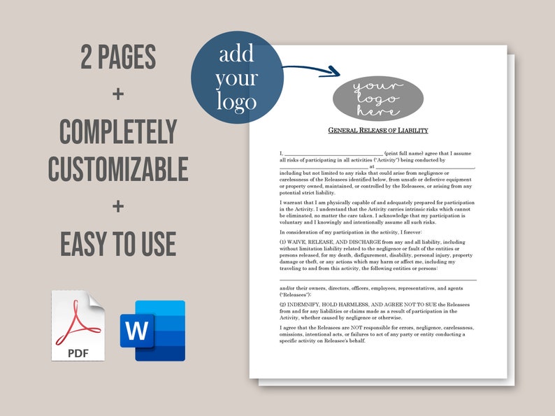 Liability Release Form Attorney-written Instant Download - Etsy