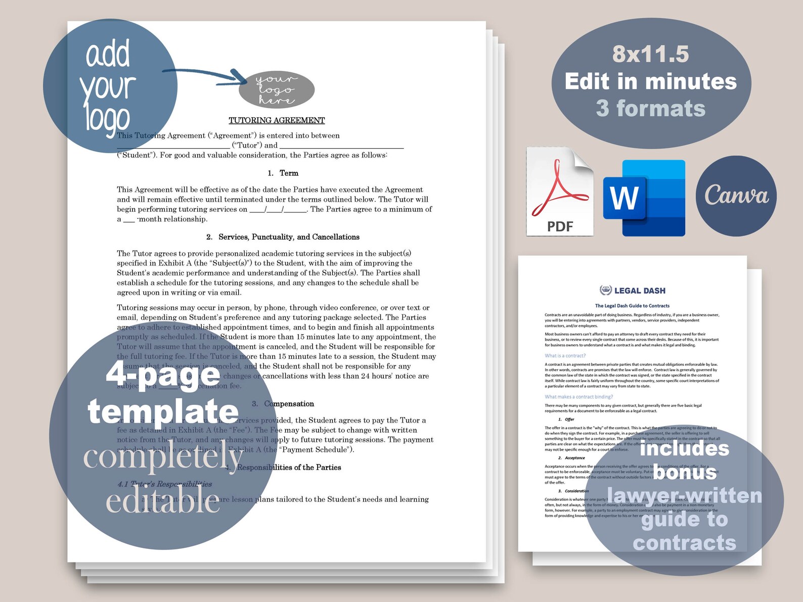 Tutoring Contract Template | Attorney-written Editable Instant Download ...