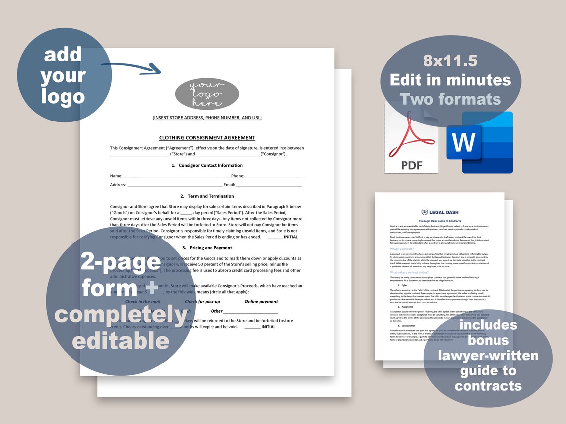 Consignment Shop Agreement Template Attorney-written Editable Instant Download Clothing ...