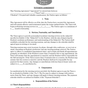 Tutoring Contract Template | Attorney-written Editable Instant Download ...
