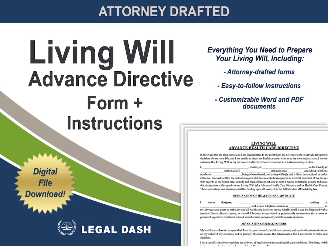 Attorney Drafted Living Will Form: Advance Directive (editable PDF and ...