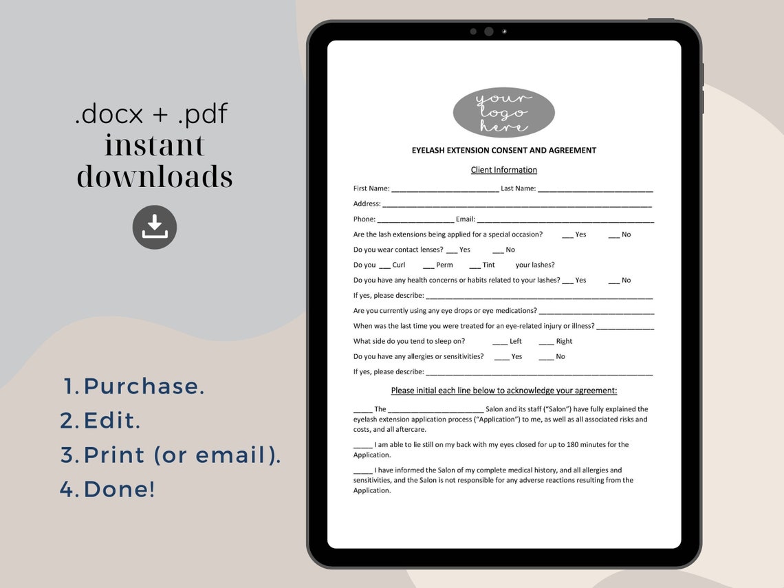 Lash Extension Consent Form Template Attorney-written Editable Instant ...