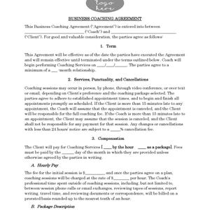 Business Coach Contract Template | Attorney-written Editable Instant ...