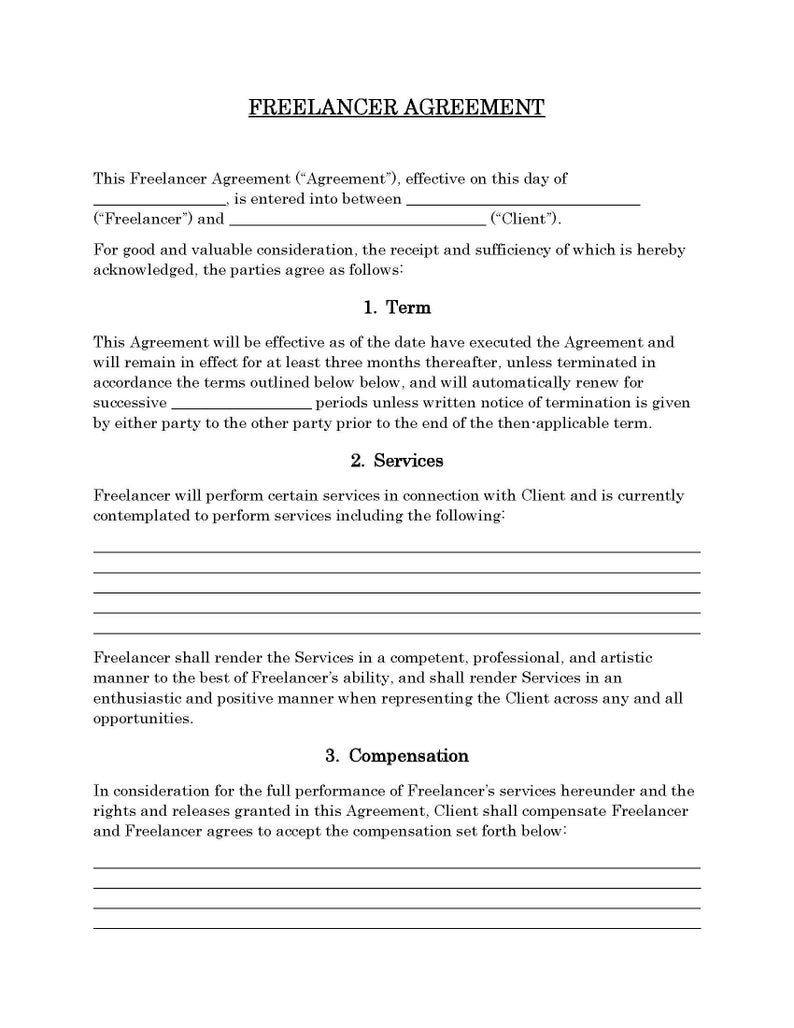 Freelancer Agreement Template Attorney-Written Editable Instant ...